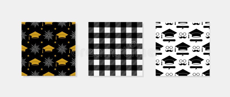 Graduation Hats Seamless Pattern. Set of 3 Grad Ceremony Backdrop Stock ...