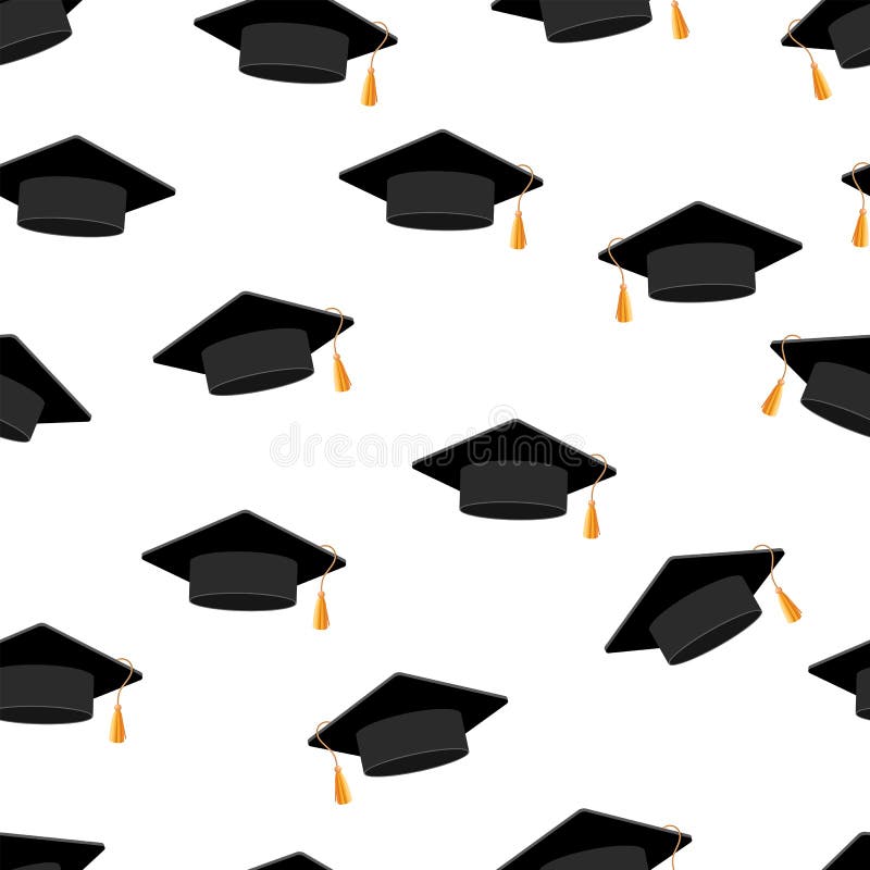Graduation Hats. Seamless Pattern. White Background. Vector Stock ...