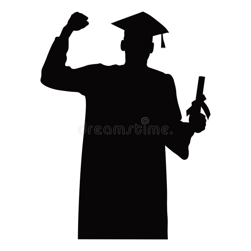 Graduation Man Pose Silhouette on White Background. Vector Illustration ...