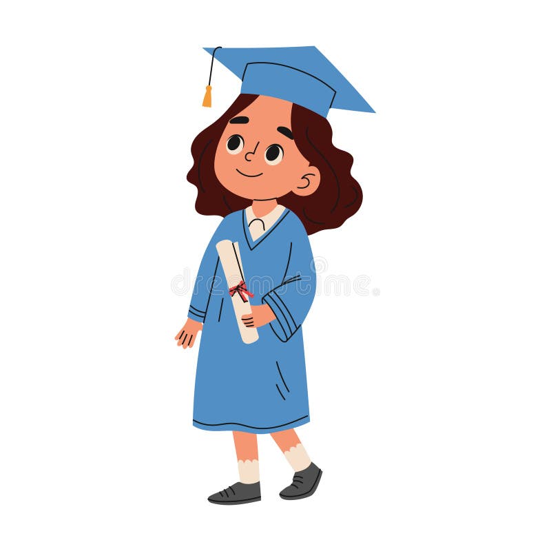 Graduation Kid Holding Diploma. Education Concept Stock Vector ...