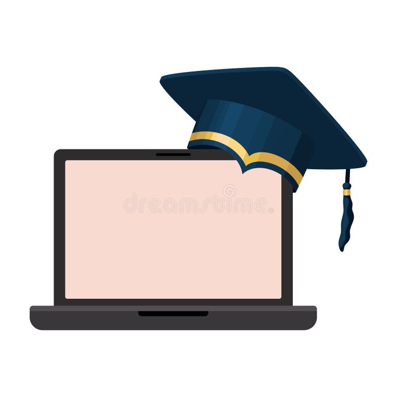 Graduation Cap and Laptop Icon. Online Learning or E-learning Concept ...