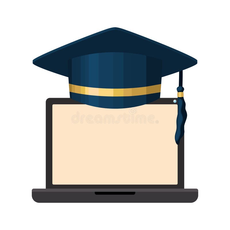 Graduation Cap and Laptop Icon. Online Learning or E-learning Concept ...