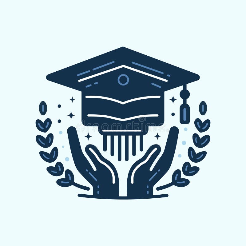 Graduation Logo with Laurel Wreath, Hands and Graduation Cap Elements ...