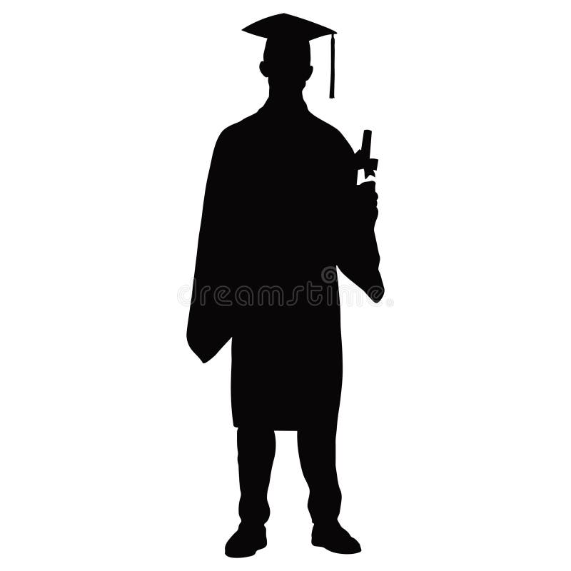 Graduation Man Pose Silhouette on White Background. Vector Illustration ...