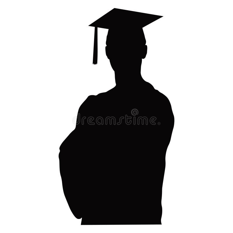 Graduation Man Pose Silhouette on White Background. Vector Illustration ...