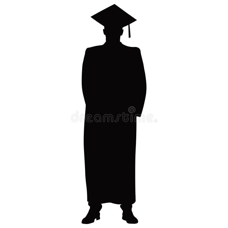 Graduation Man Pose Silhouette on White Background. Vector Illustration ...