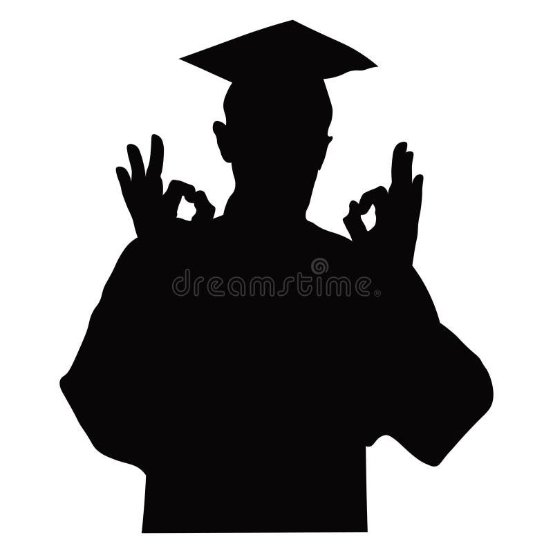 Graduation Man Pose Silhouette on White Background. Vector Illustration ...