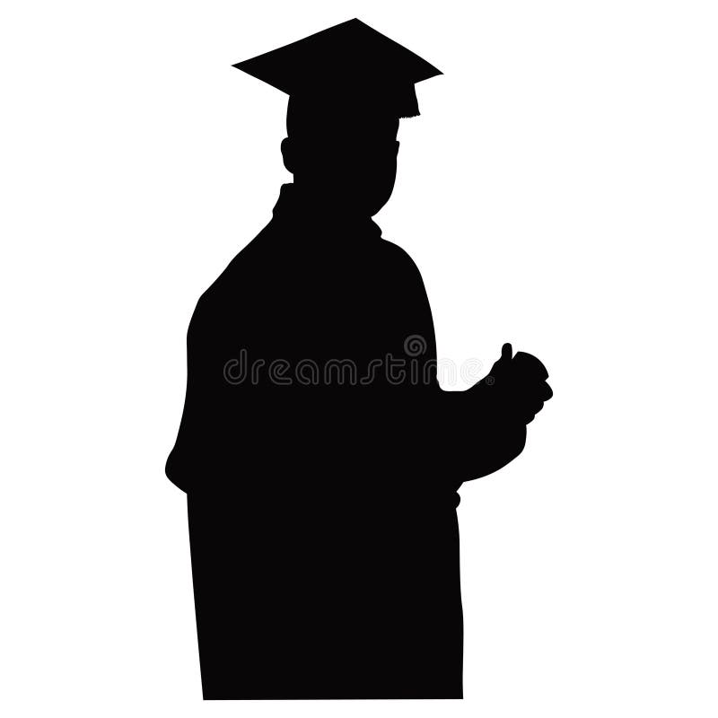 Graduation Man Pose Silhouette on White Background. Vector Illustration ...