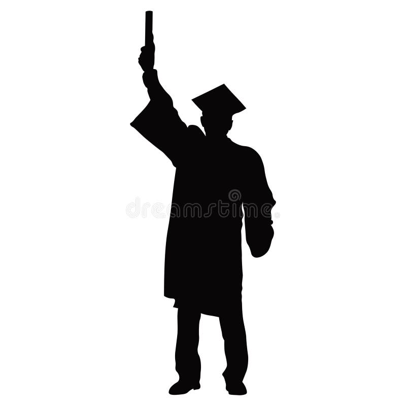 Graduation Man Pose Silhouette on White Background. Vector Illustration ...