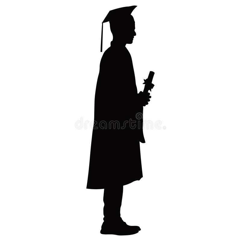 Graduation Man Pose Silhouette on White Background. Vector Illustration ...