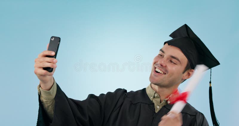 Graduation, Man and Studio Selfie for Diploma, Pride or Achievement of ...