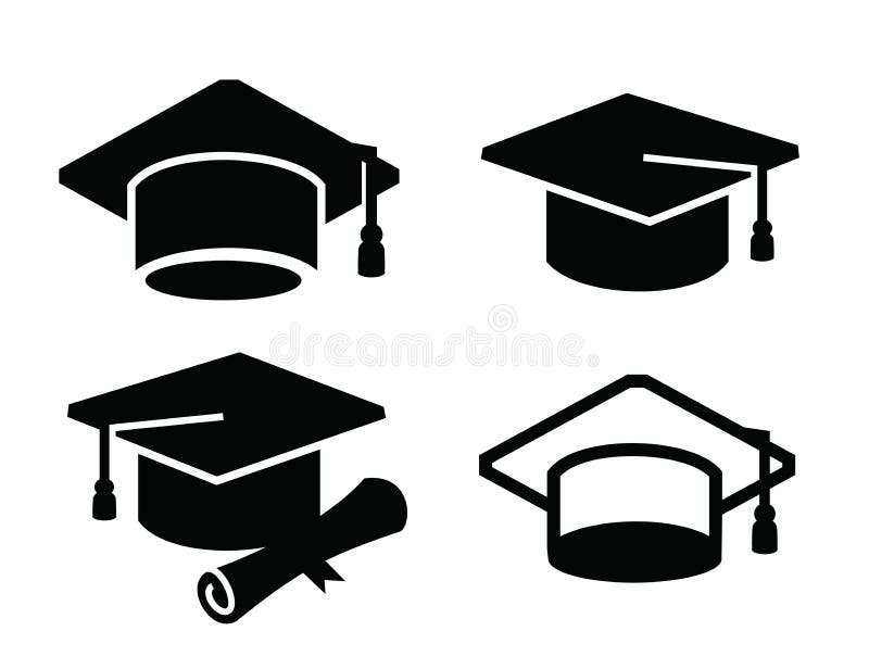 Graduation Cap and Certificate, Diploma, Black Symbol, Vector, Eps ...