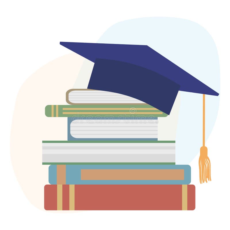 Graduation Mortarboard or Square Cap and Books. Vector Illustration ...