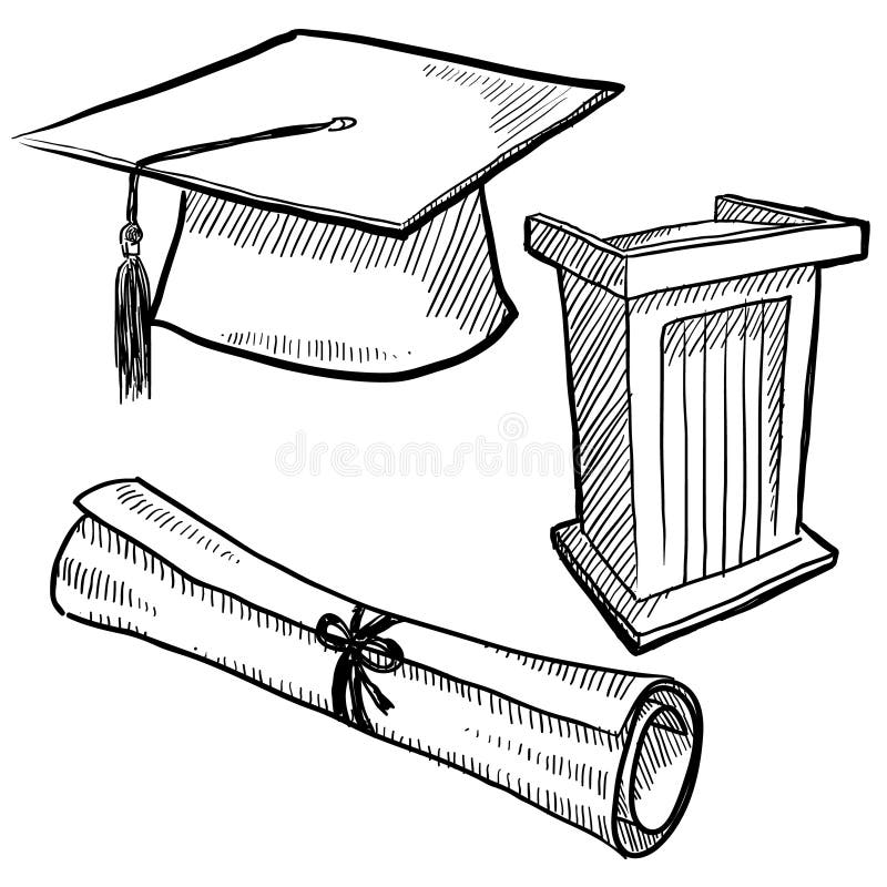 Graduation cap and diploma stock illustration. Illustration of ...