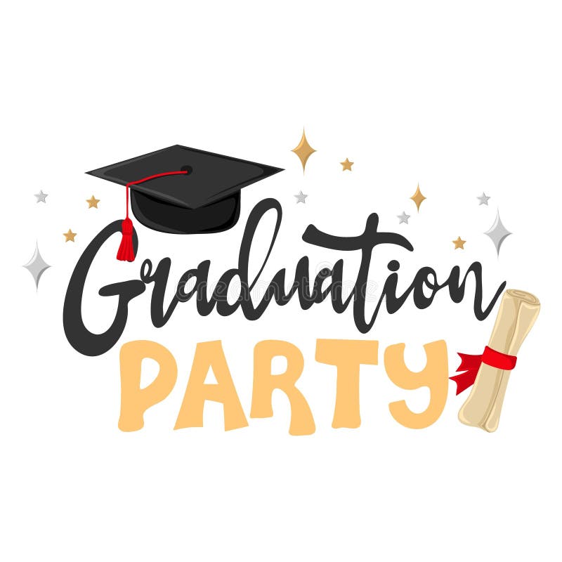 Graduation Party. Handwritten Text with Graduation Cap and Scroll of ...