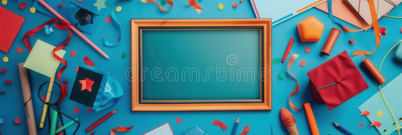 Graduation Photograph Frame Set Against Vibrant School Supplies with ...