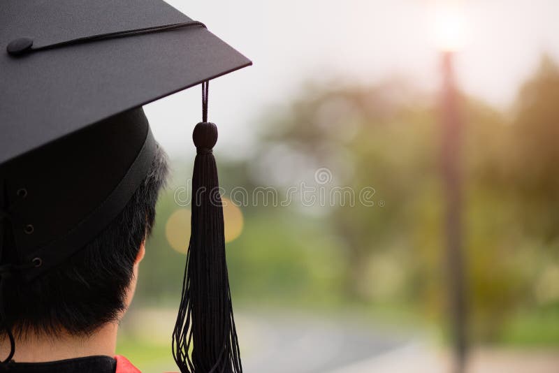 Graduation. Rear View of the Student with University Graduates Crowded ...