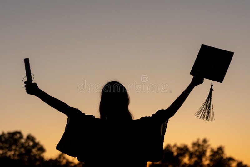 A Graduation Senior Celebrating at Sunset Stock Photo - Image of girl ...