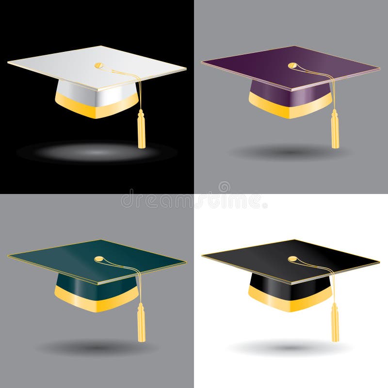 Graduation Student Caps with Golden Elements Stock Vector ...