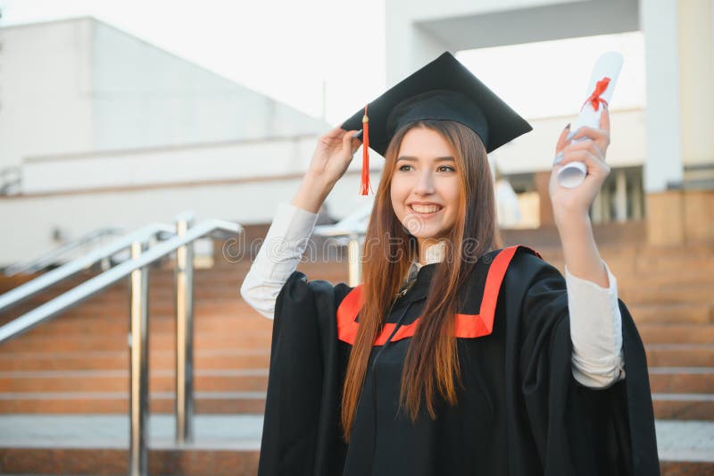 Graduation: Student Standing with Diploma Stock Photo - Image of ...