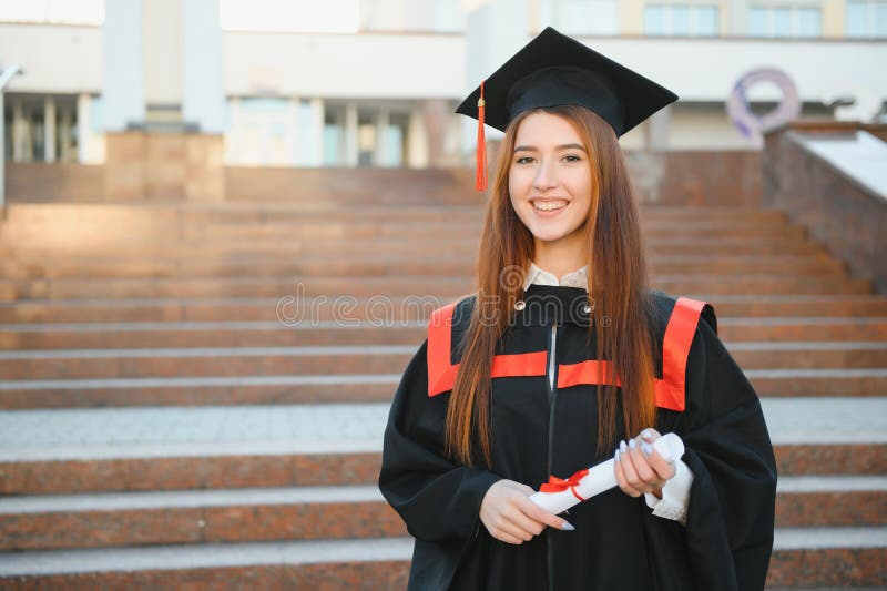 Graduation: Student Standing with Diploma Stock Photo - Image of master ...