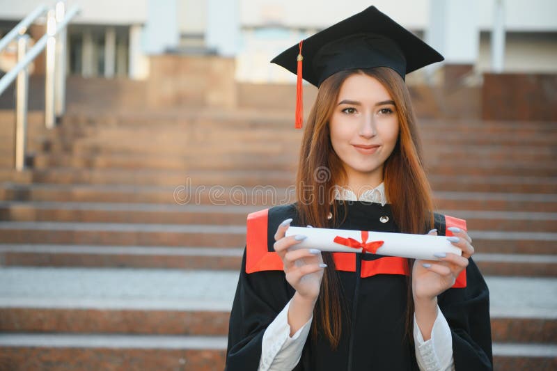 Graduation: Student Standing with Diploma Stock Image - Image of ...
