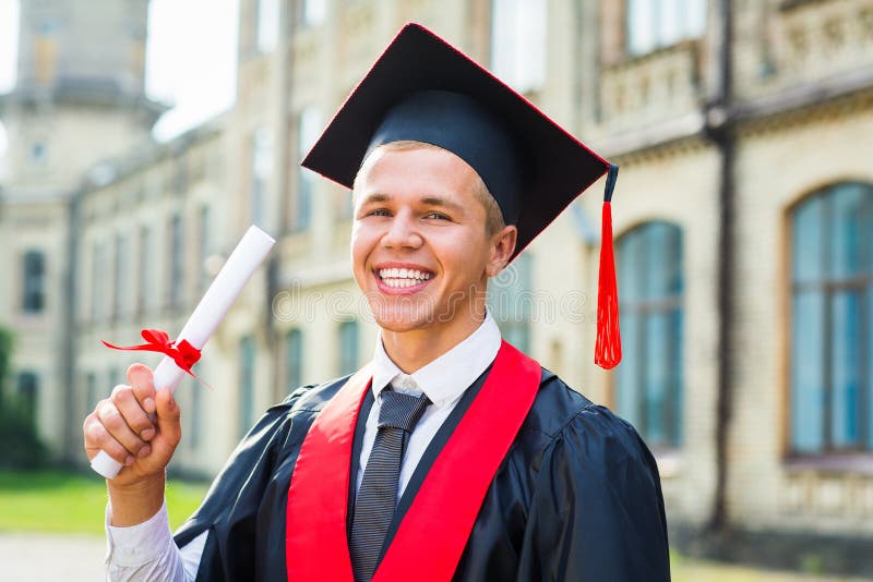 Graduation: Student Standing with Diploma Stock Image - Image of ...