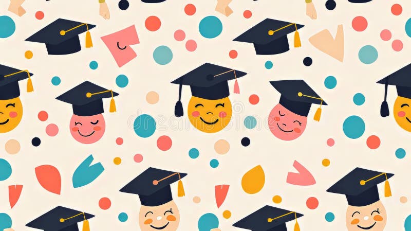 Graduation Theme Pattern with a Repeating Design of Smiling Faces Stock ...