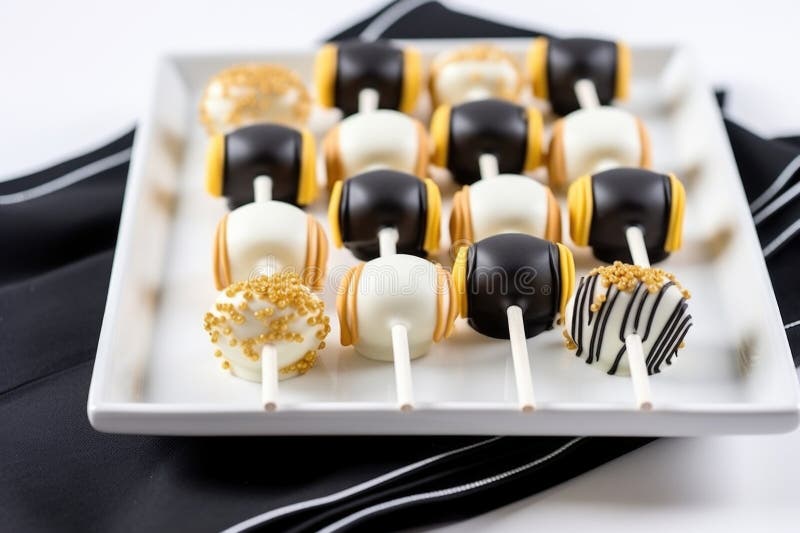 Graduation Themed Cake Pops on White Serving Tray Stock Image - Image ...