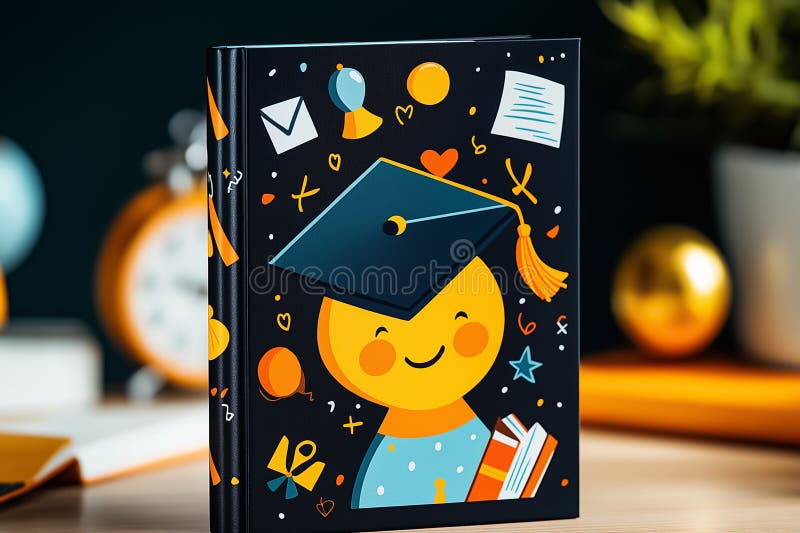 Graduation Themed Notebook with Cheerful Character and Academic ...