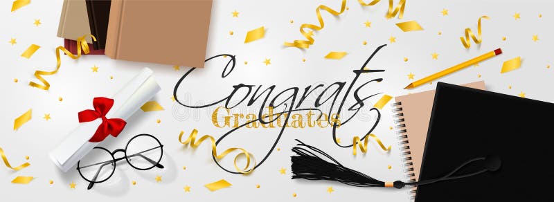 Graduation Vector Banner Template. Background Congrats Graduates with ...
