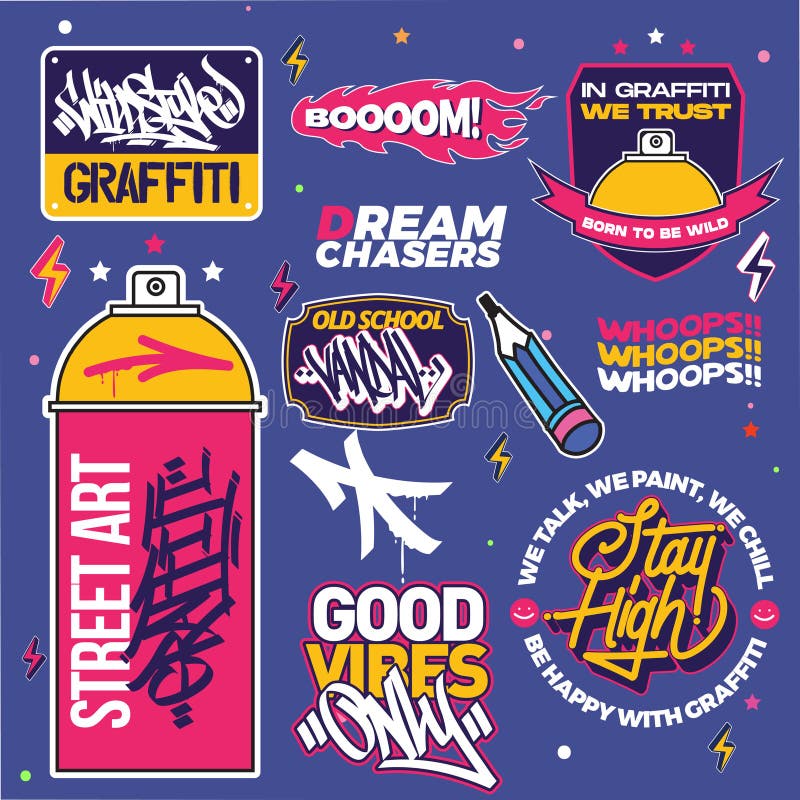 Colorful Graffiti Art Vector Sticker Pack Illustrations Stock Vector ...