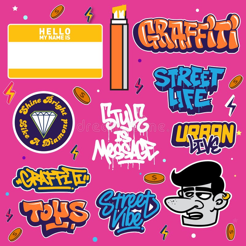 Colorful Graffiti Art Vector Sticker Pack Illustrations Stock Vector ...
