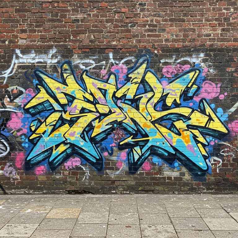 Graffiti Art on a Brick Wall Features Bold, Abstract Lettering in Sharp ...