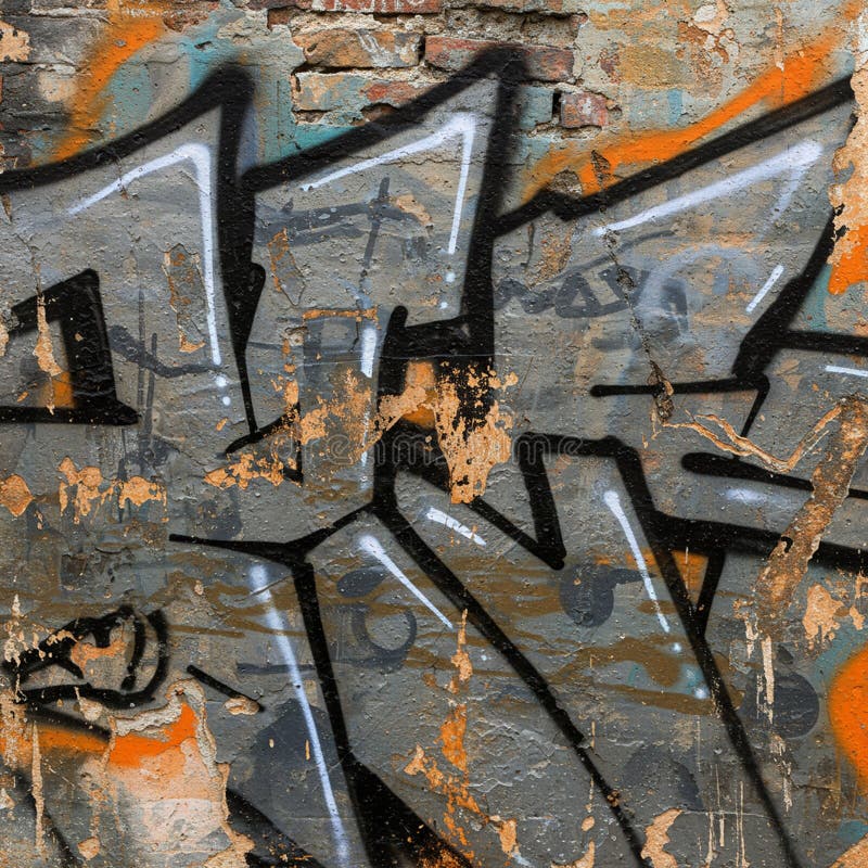 Graffiti Art on a Brick Wall Features Bold, Angular Shapes with a Mix ...