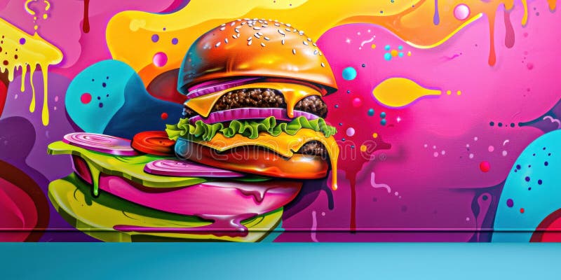 Graffiti Art of a Burger on Vibrant Wall. Generative Ai Stock ...