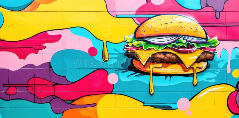 Graffiti Art of a Burger on Vibrant Wall. Generative Ai Stock ...
