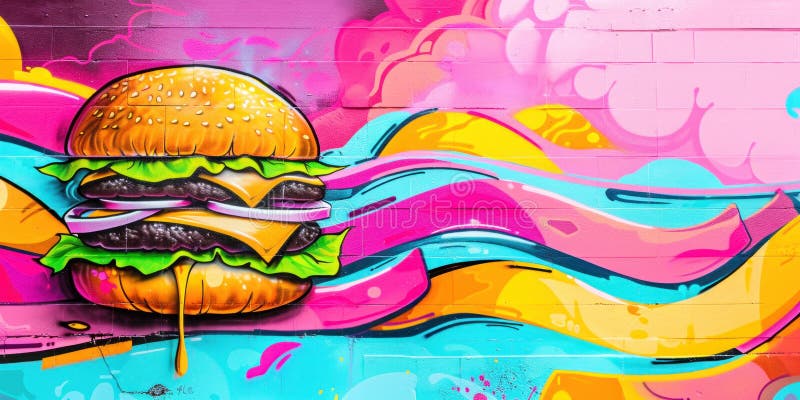 Graffiti Art of a Burger on Vibrant Wall. Generative Ai Stock ...