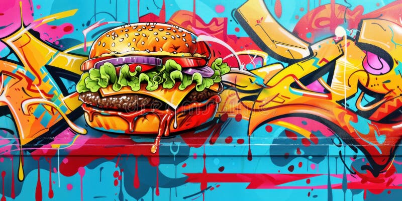 Graffiti Art of a Burger on Vibrant Wall. Generative Ai Stock ...