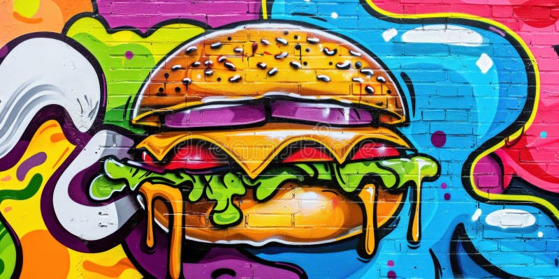 Graffiti Art of a Burger on Vibrant Wall. Generative Ai Stock ...