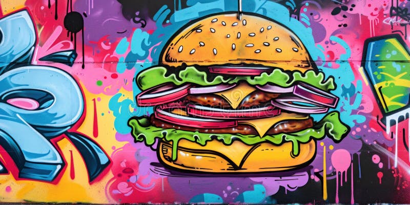 Graffiti Art of a Burger on Vibrant Wall. Generative Ai Stock ...