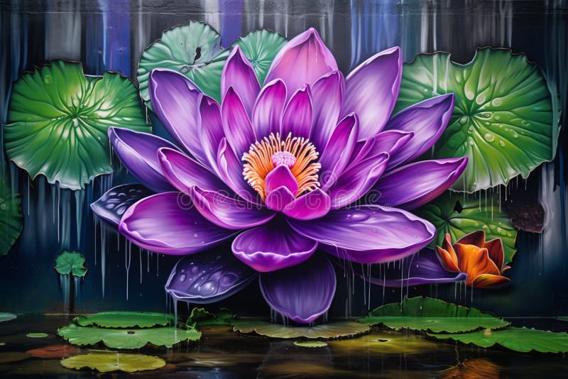 Graffiti Art Depicts a Beautiful Water Lily Stock Illustration ...