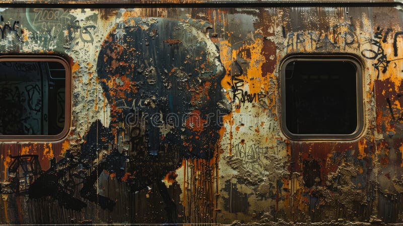 Graffiti Art of a Face on an Old, Rusty Subway Train. Stock Image ...