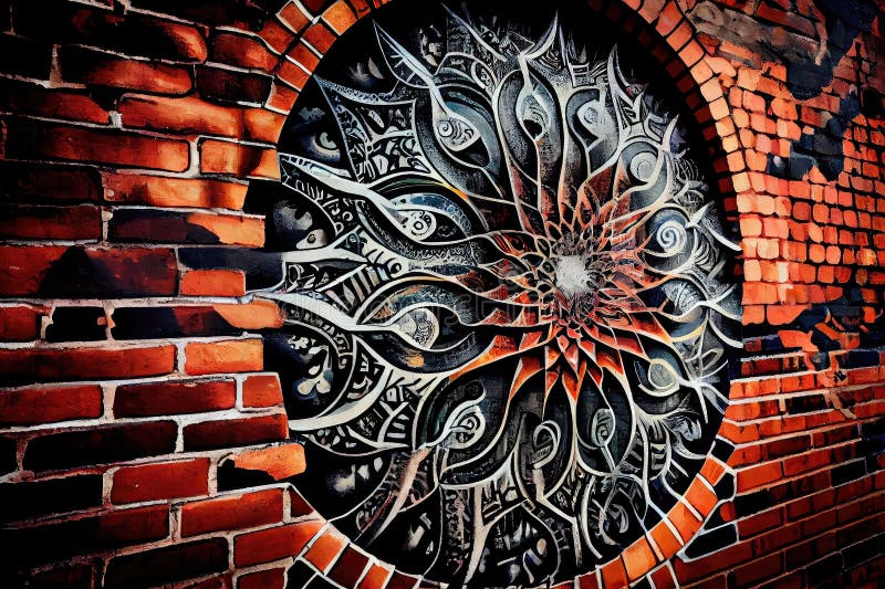 Graffiti Art of Intricately Designed Pattern on Brick Wall Stock ...