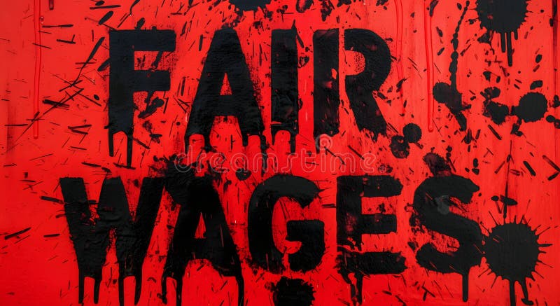 Graffiti Art on a Red Wall Features the Bold Black Text "FAIR WAGES ...