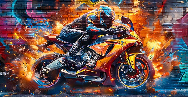 Graffiti Art of a Speeding Motorcycle. Generative Ai Stock Illustration ...