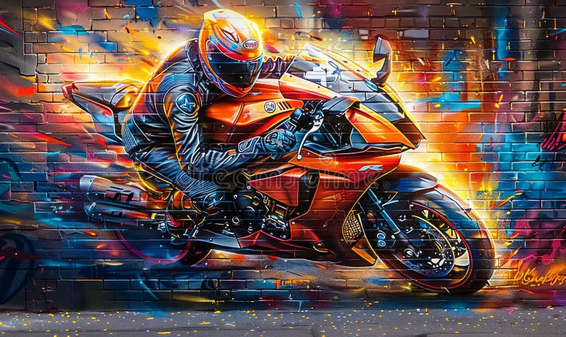 Graffiti Art of a Speeding Motorcycle. Generative Ai Stock Photo ...