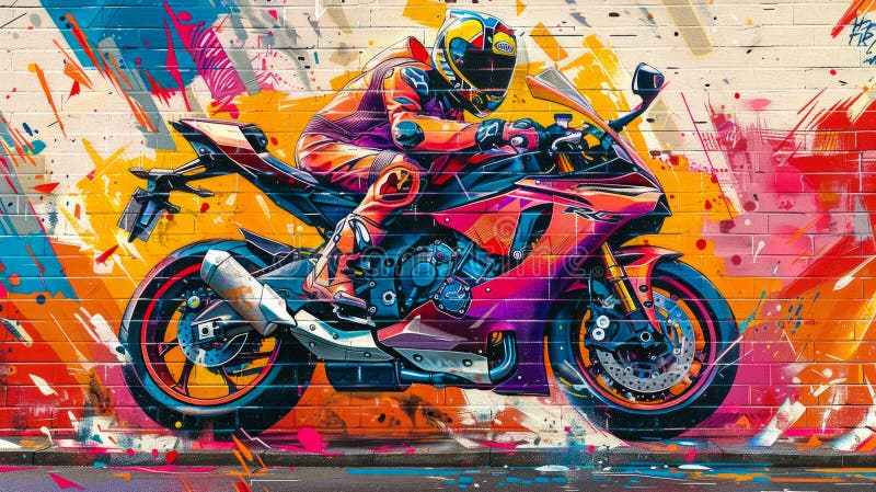 Graffiti Art of a Speeding Motorcycle. Generative Ai Stock Photo ...