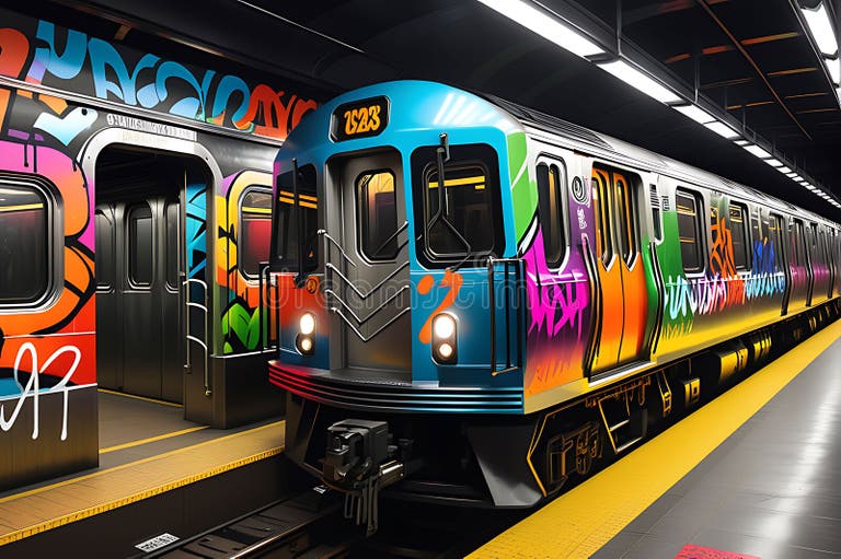 Graffiti Art Splashed Across a Subway Train, Vibrant Tags Intertwining ...