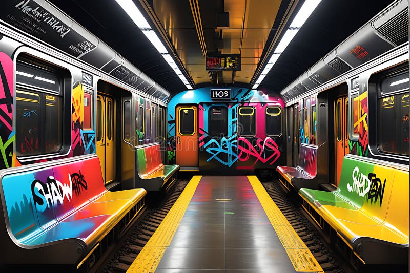 Graffiti Art Splashed Across a Subway Train, Vibrant Tags Intertwining ...